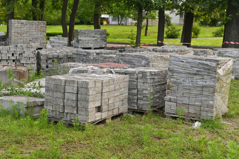 Gray Bricks are Stacked into Cubes. White Blocks of Brick in Stock on ...
