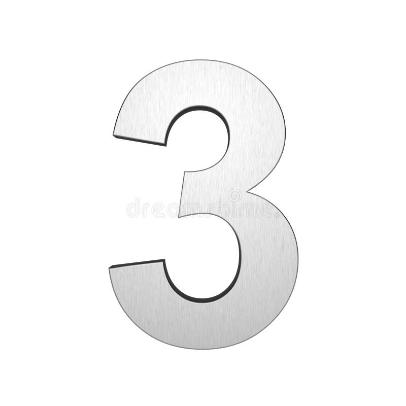 Gray Brushed Metal Number Three 3 Isolated on White Background Stock ...