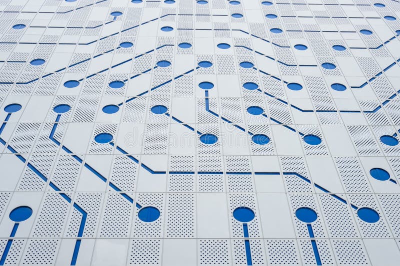A Gray Building Exterior with a Blue Connection Network Design Stock ...