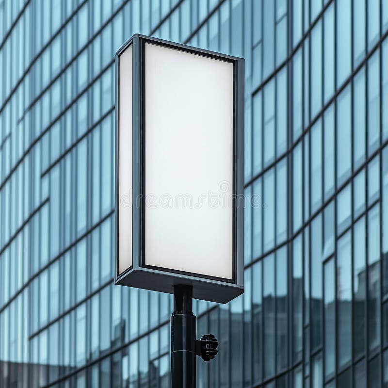 A Gray Building Exterior Has a Mounted Illuminated Blank Square Sign ...