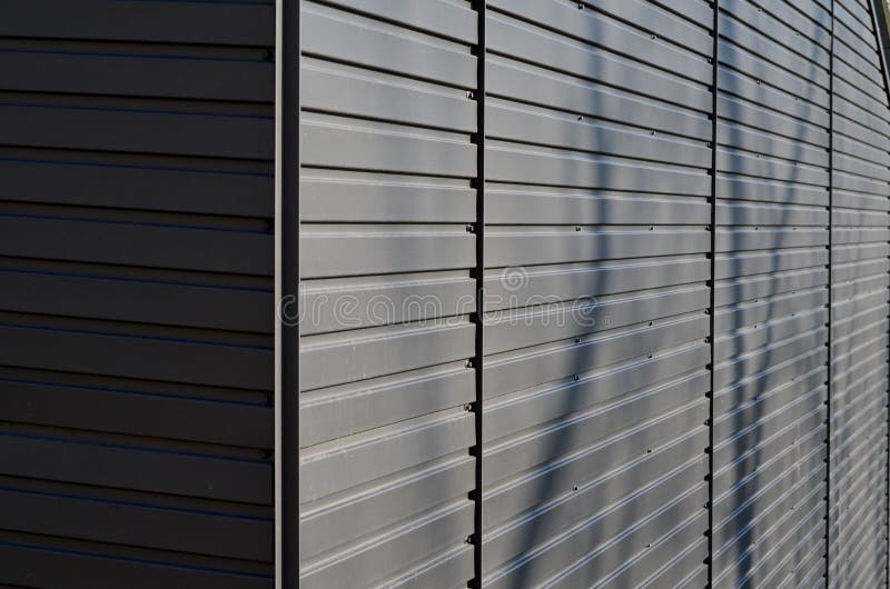Gray Building is Lined with Square Panels. Metal Sheet Wall Cladding ...