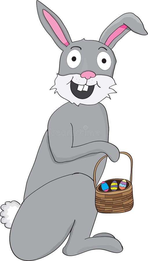 Gray Bunny with Easter Basket Stock Vector - Illustration of holiday ...