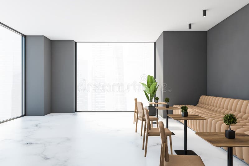 Gray Cafe Interior with Sofas Stock Illustration - Illustration of ...