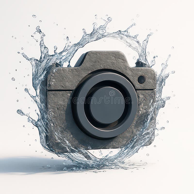 Gray Camera Icon with Water Splash Effect on White Background ...