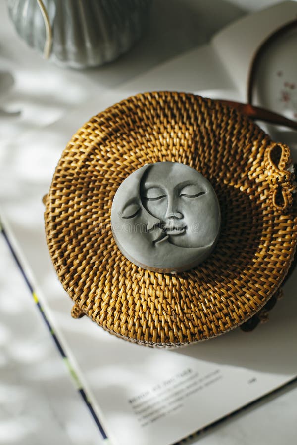 Gray Candle in the Shape of Moon and Sun. Top View Stock Photo - Image ...