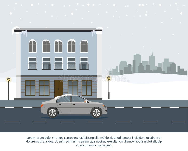 Gray Car Drive in the Road. Wintertime Stock Vector - Illustration of ...
