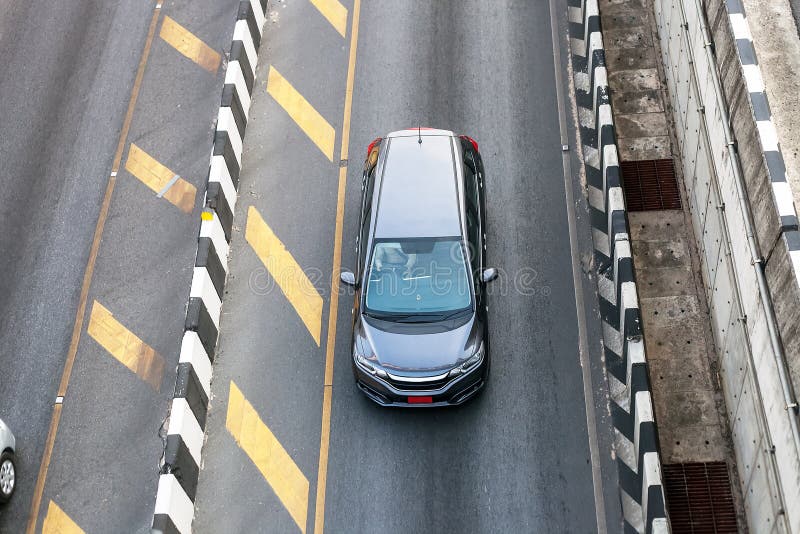 Gray Car Driving on Road. Left-hand Traffic Top View Stock Photo ...