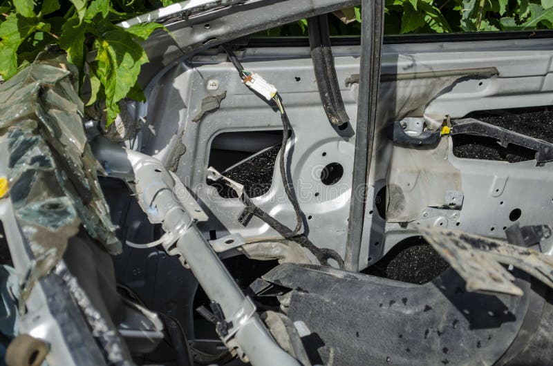 Gray Car Frame Disassembled Car among the Trees Stock Image - Image of ...