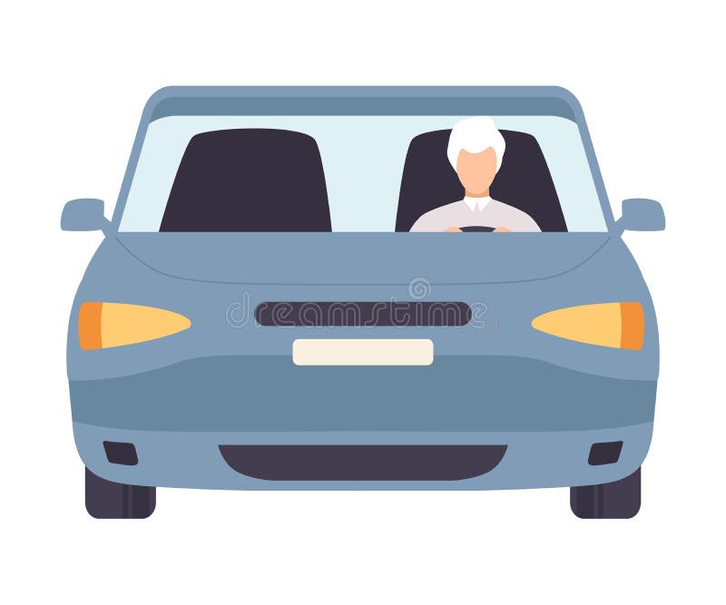 Gray Car with Male Driver, Front View Vector Illustration Stock Vector ...