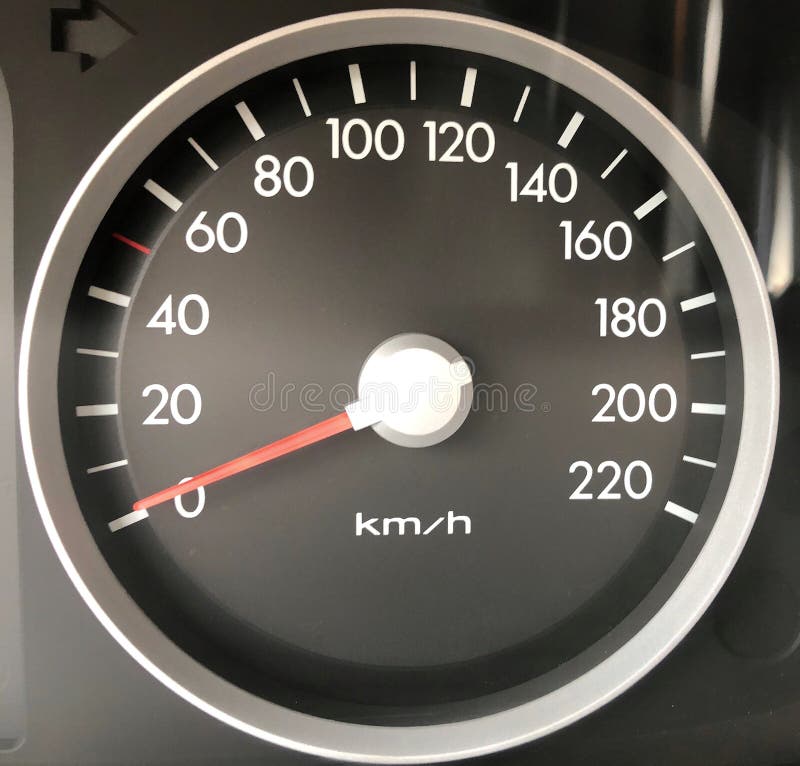 Gray Car Speedometer with White Numbers and Red Arrow Stock Photo ...