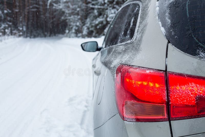 Gray car on winter road stock image. Image of danger - 138057307