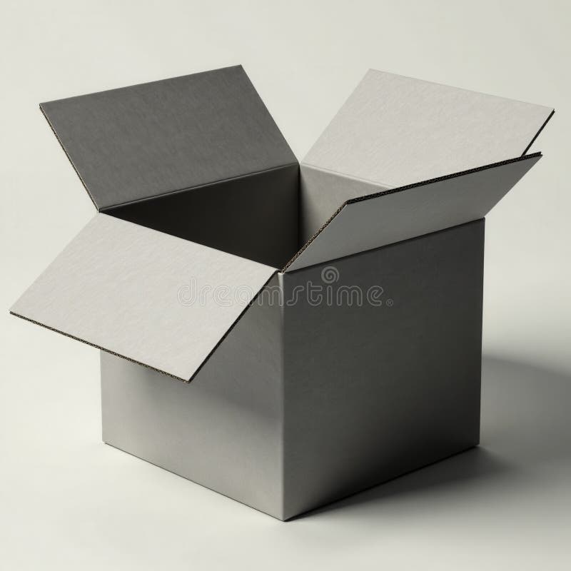 Gray Cardboard Box with Torn Flaps and Creases, Corrugated, Folds Stock ...