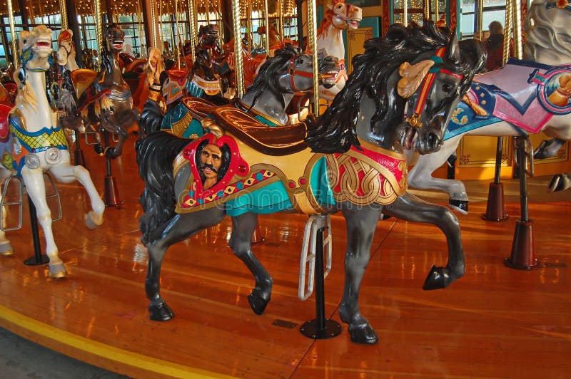 Gray Carousel Horse With Black Mane Stock Image - Image of elaborate ...