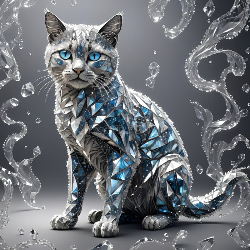 A Gray Cat with Blue Eyes Standing Next To Chains that are Strung in a ...