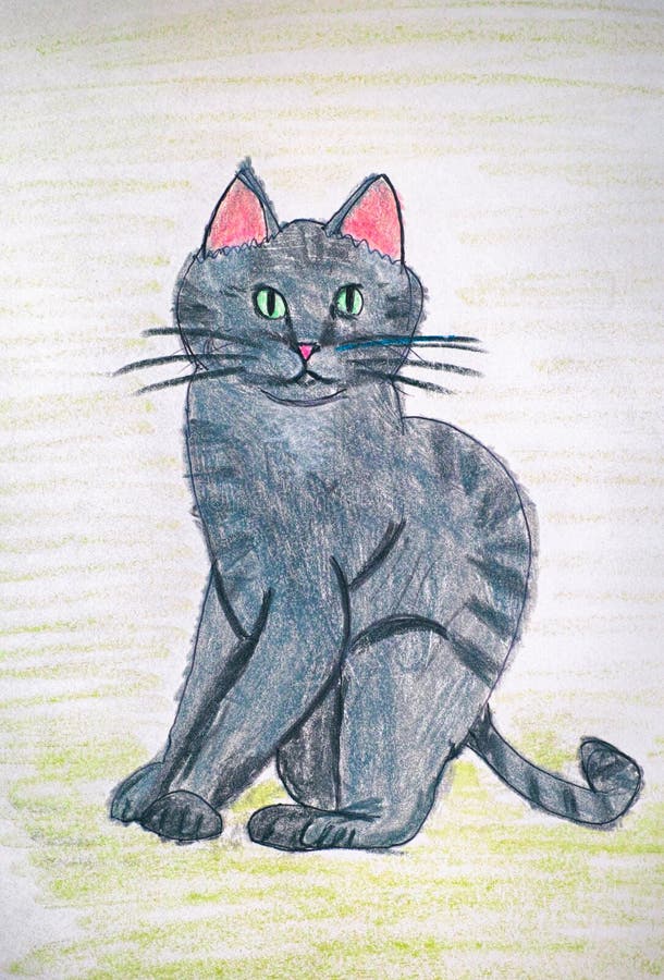 Gray Cat. Pencil Hand Drawing Stock Illustration - Illustration of ...