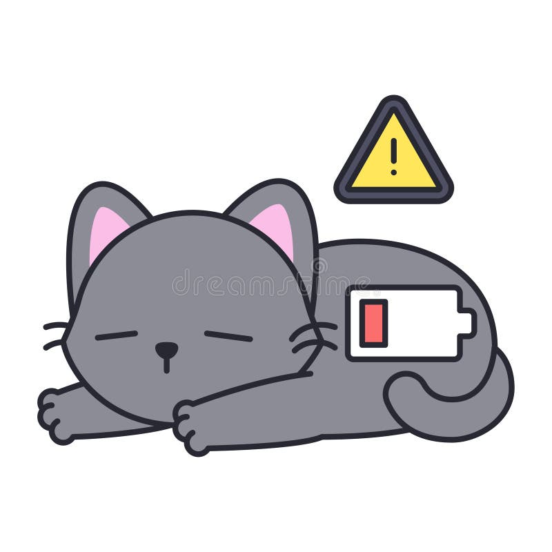Gray Cat with Low Battery Attention Icon Stock Vector - Illustration of ...
