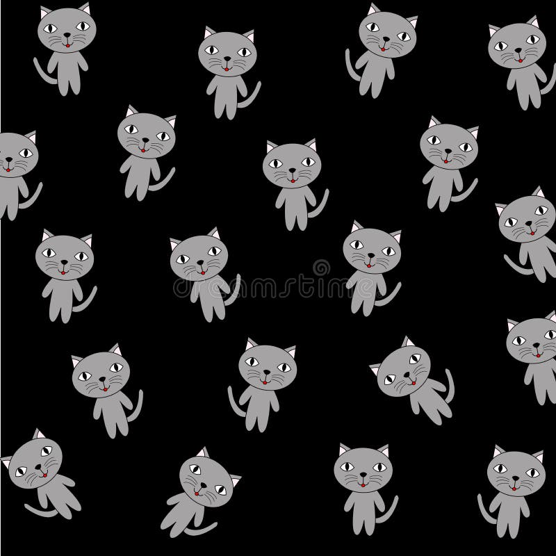 Gray Cat Pattern on Black Background Stock Vector - Illustration of ...