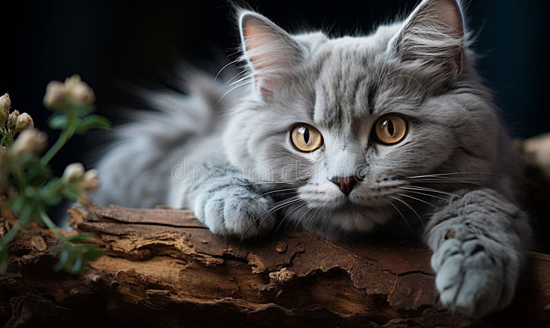 Gray Cat Resting on Tree Branch Stock Photo - Image of mammal, tail ...