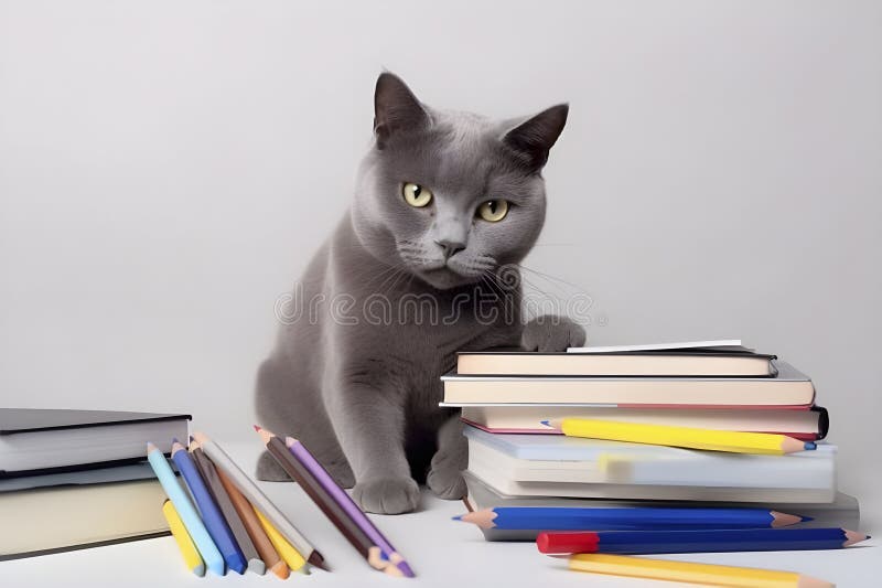 Gray Cat S Notebook. a Furry Author at Work Stock Image - Image of ...