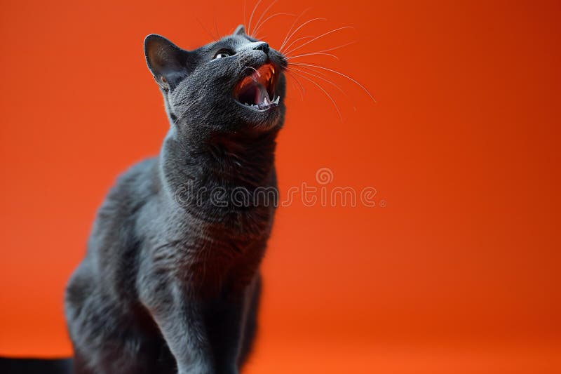 A Gray Cat is Screaming on an Orange Background, High Quality, High ...