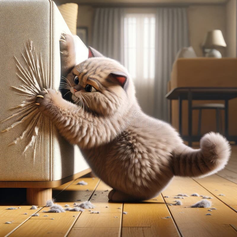 Gray Cat Sharpening His Claws on the Couch AI Generation Stock Photo ...