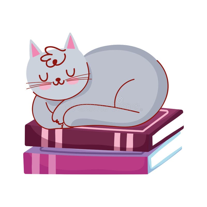 Cat Sleeping on Stack of Books, Book Day Stock Vector - Illustration of ...