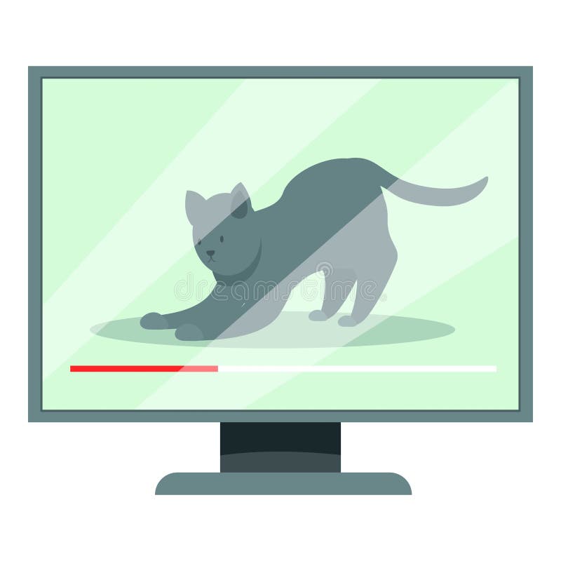 Gray Cat Stretching on Computer Monitor Screen while Playing Video ...