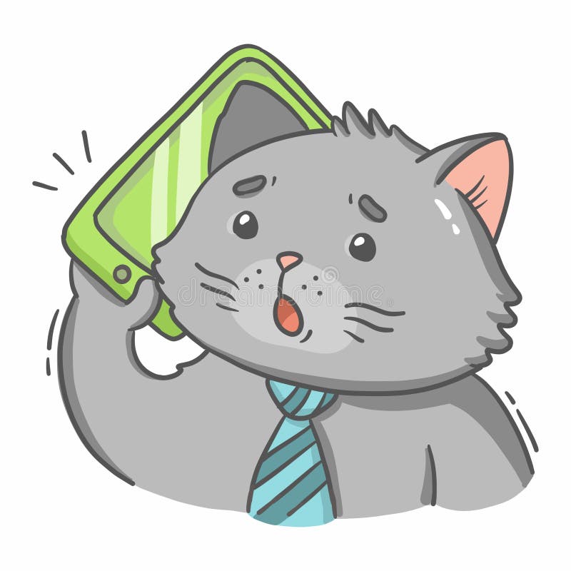 Gray Cat in a Tie Talking on the Phone Stock Vector - Illustration of ...