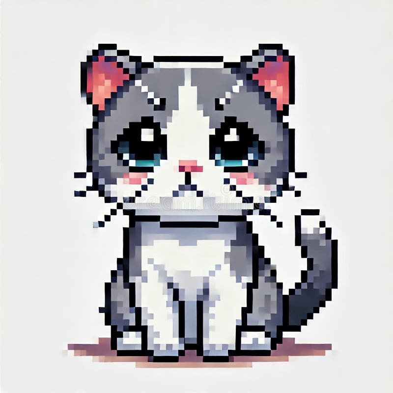 Gray Cat Vector Design, Pixel Art Stock Illustration - Illustration of ...