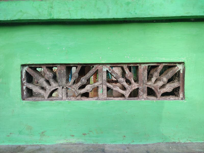 Gray Cement Block Air Ventilation Pattern Green Wall Stock Photos ...