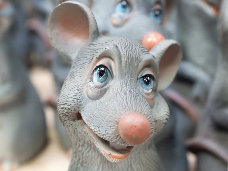 Gray Ceramic Mouse Smiling on Front View Closeup. Symbol of 2020 Stock ...