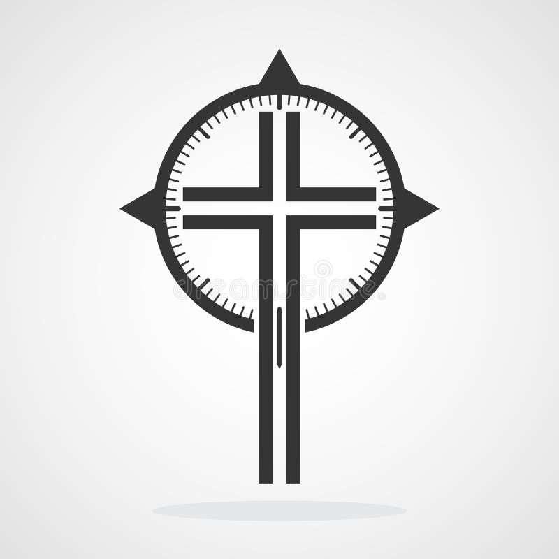 Gray Christian Cross Icon With Compass. Vector Illustration Stock ... Gray Christian Cross Icon With Compass. Vector Illustration Stock ...