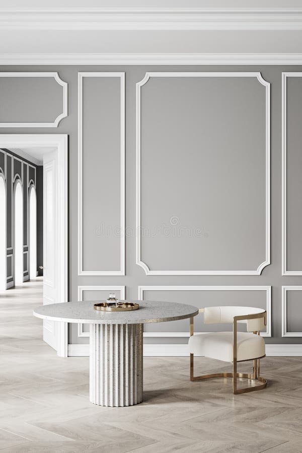 Gray Classic Interior with Moldings, Blank Wall. Stock Illustration ...