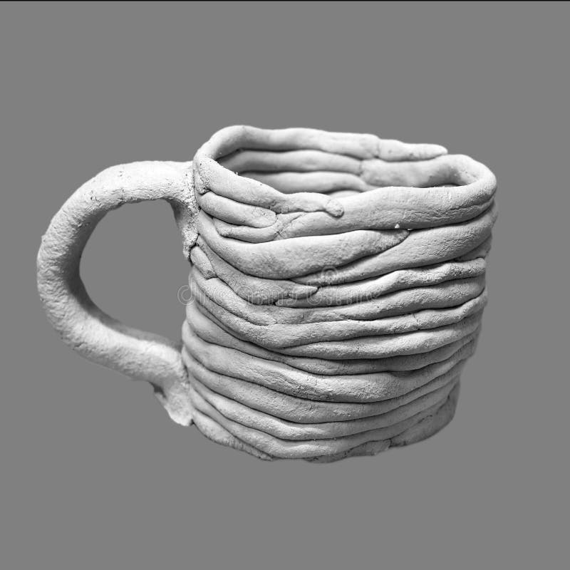 Gray Clay Cup Made by Hand Isolated on Gray Background Stock Photo ...