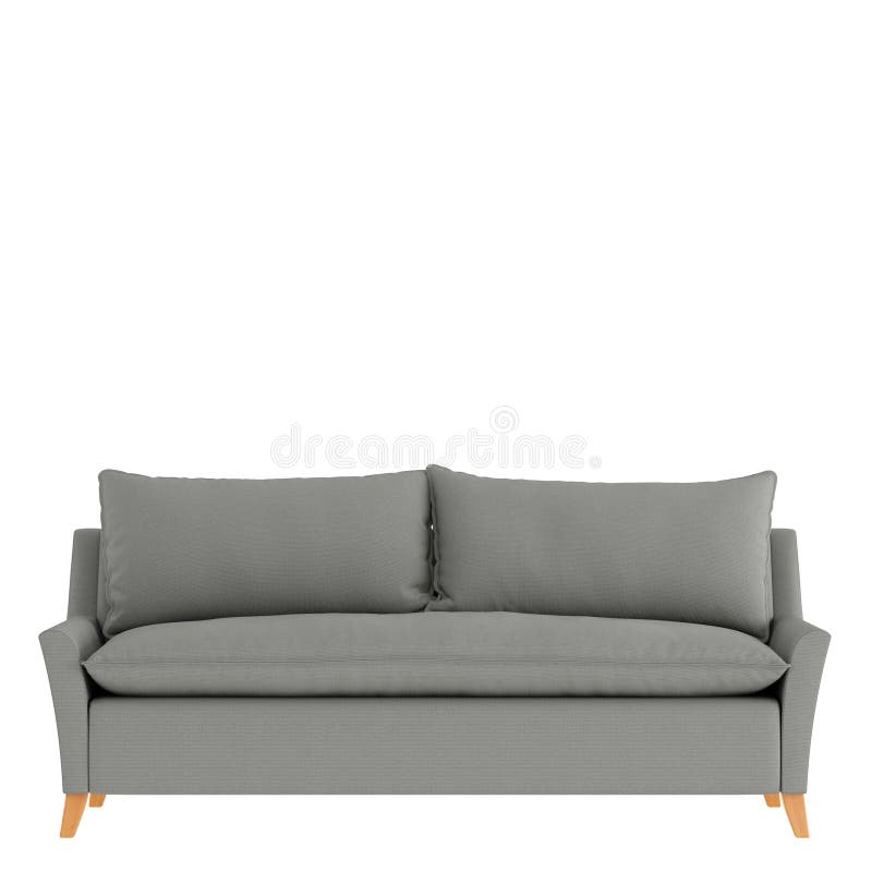 Gray Cloth Sofa Front View on an Isolated Background. 3d Rendering ...