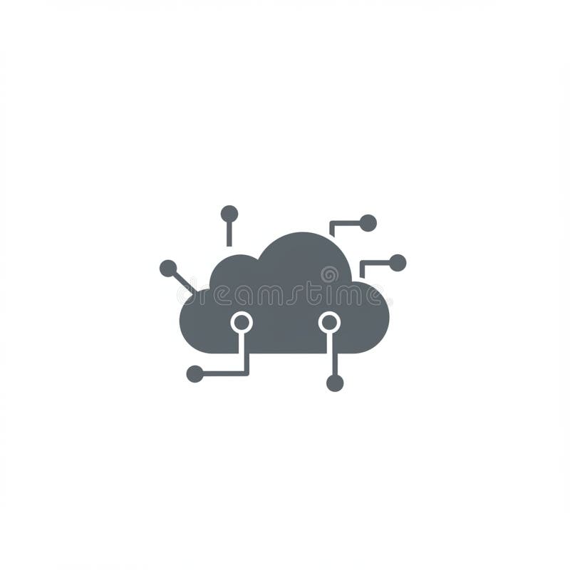 Gray Cloud Icon Featuring Circuit-like Lines Extending Outward with ...
