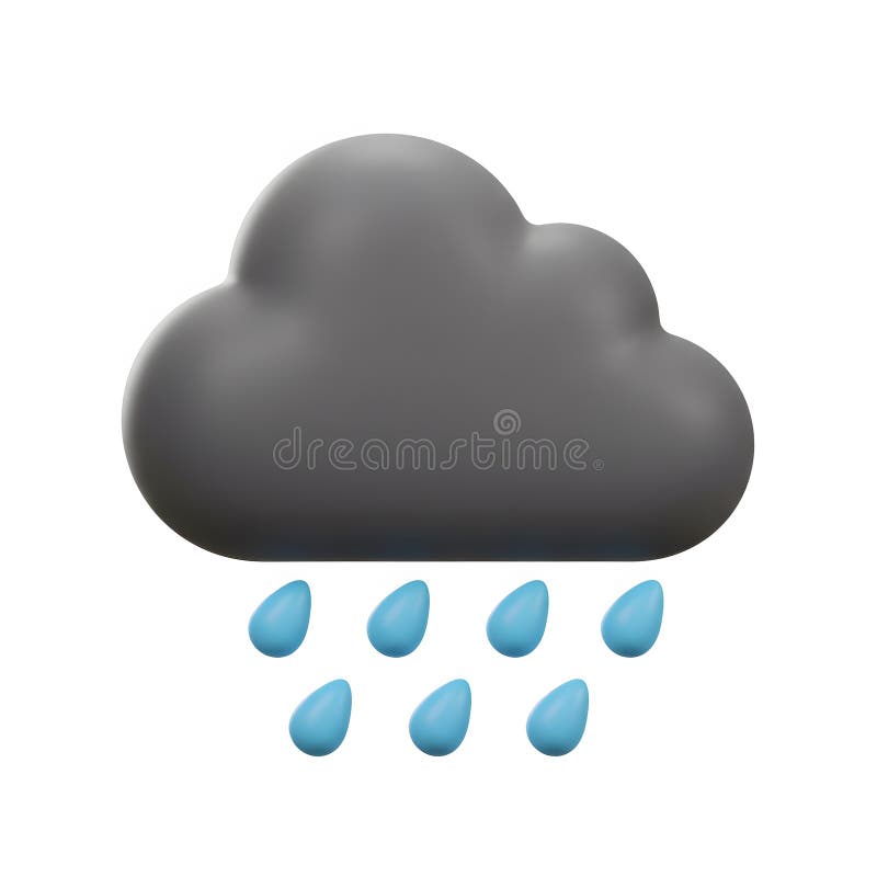 Gray Cloud Raining Blue Droplets Weather Icon Realistic 3D Render Stock ...