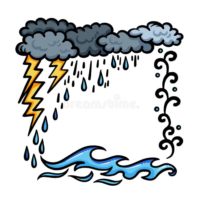 Clouds and Rain Water Frame Vector Illustration Stock Illustration ...