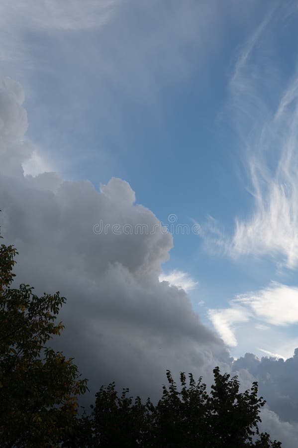 Gray Clouds in the Sky with Blue Sky and Trees Stock Image - Image of ...