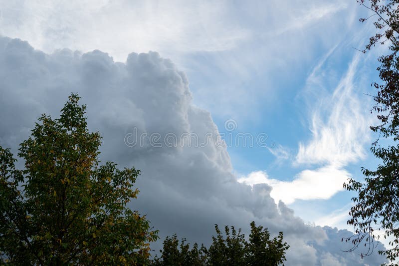Gray Clouds in the Sky with Blue Sky and Trees Stock Image - Image of ...