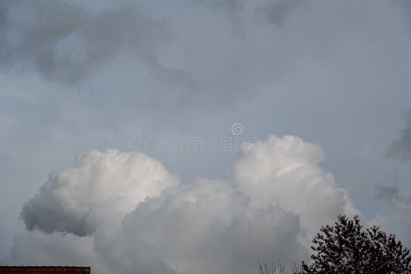Gray Clouds in the Sky with House Roof and Trees Stock Image - Image of ...