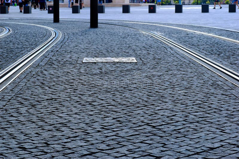 Gray Cobblestone Cube Granite Pavement. Rectangular Shaped Loosely Set ...