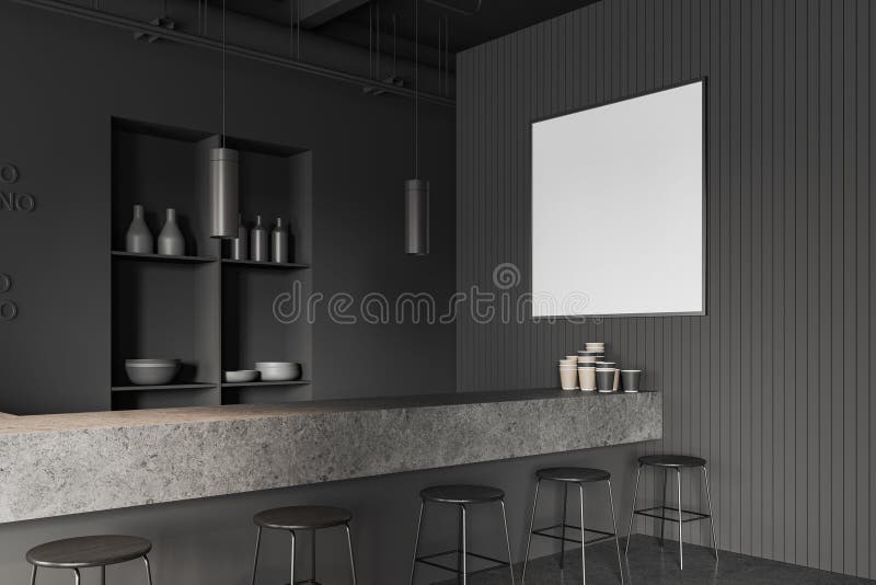 Gray Coffee Shop Corner with Bar and Poster Stock Illustration ...