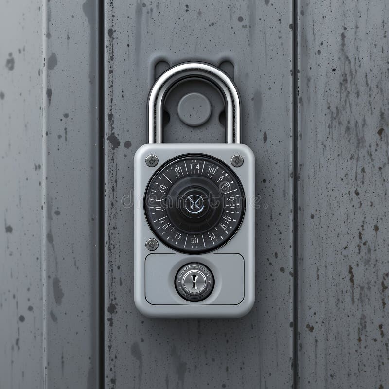 Gray Combination Padlock on Weathered Metal Surface Closeup Stock ...
