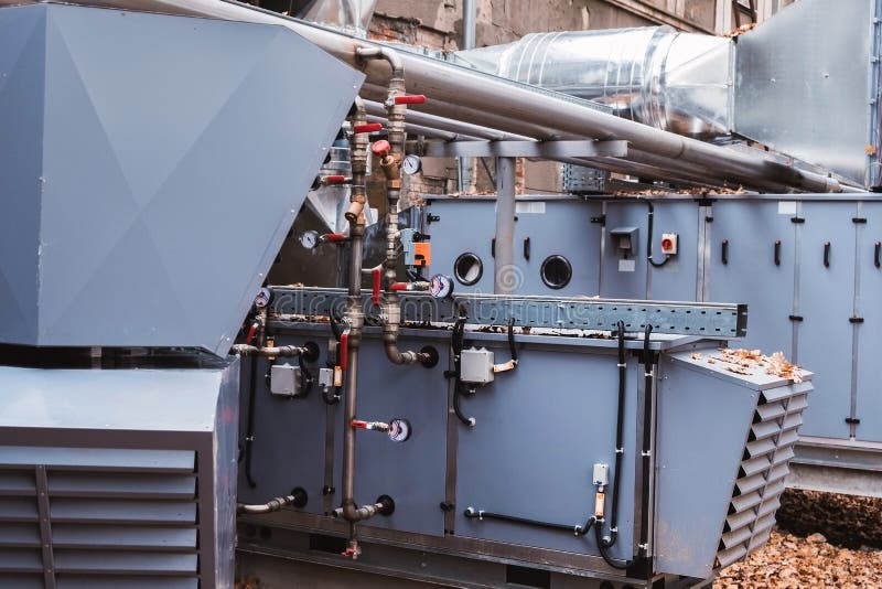 Gray Commercial Central Air Handling Unit with Cooling Coil Stock Image ...