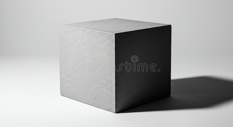 Gray Concrete Cube with Smooth Surfaces, Casting a Shadow on a Light ...