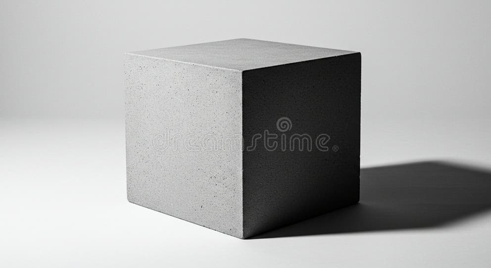 Gray Concrete Cube with Smooth Surfaces, Casting a Shadow on a Light ...