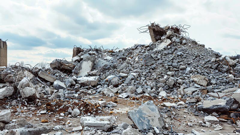Gray Concrete Rubble Piled High after Building Demolition. Generative ...