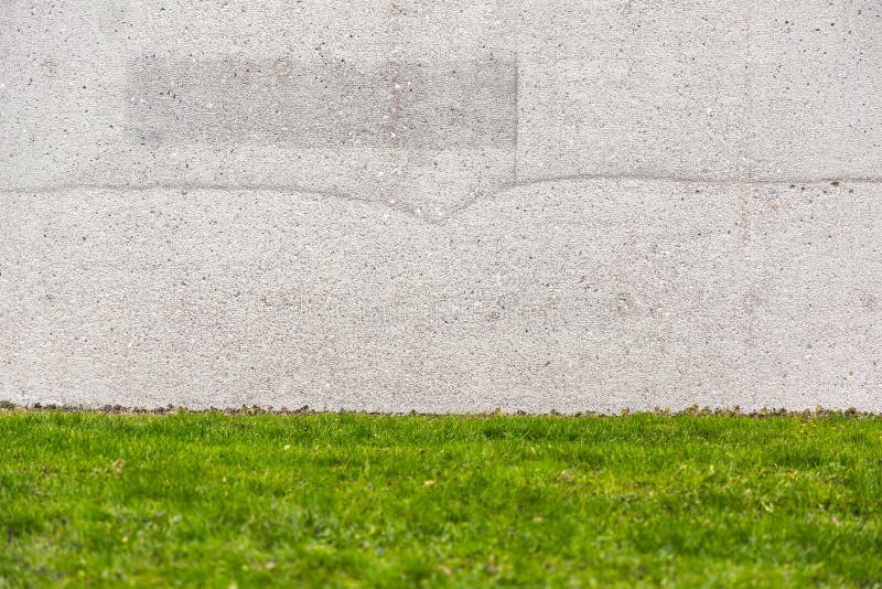 Bare Concrete Wall Fragment and Gras Son the Bottom Stock Image - Image ...