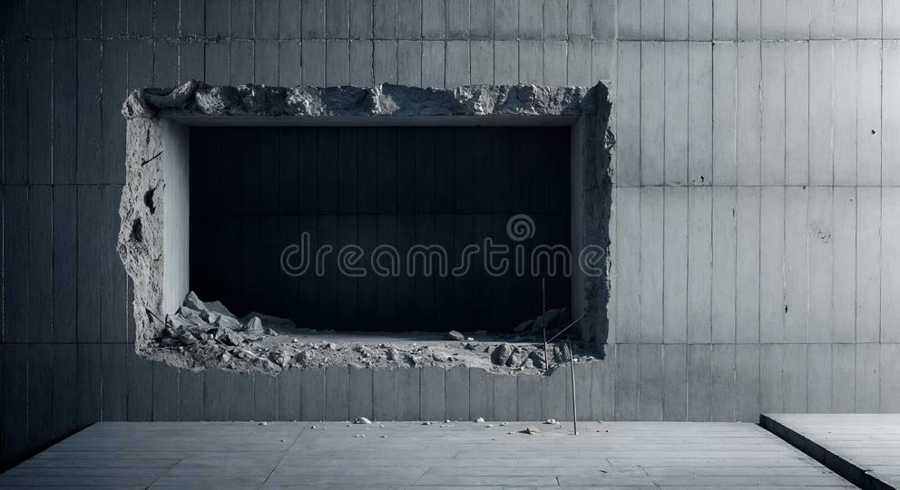 Concrete Wall Opening with Rubble, Architectural Detail, Interior ...
